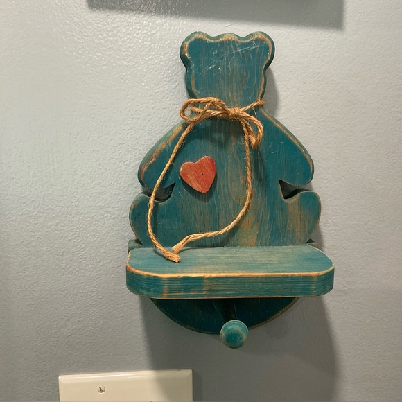 Wall Decor | Vintage Teddy Bear Wall Shelf 198s Nursery Decor Teal Blue ...